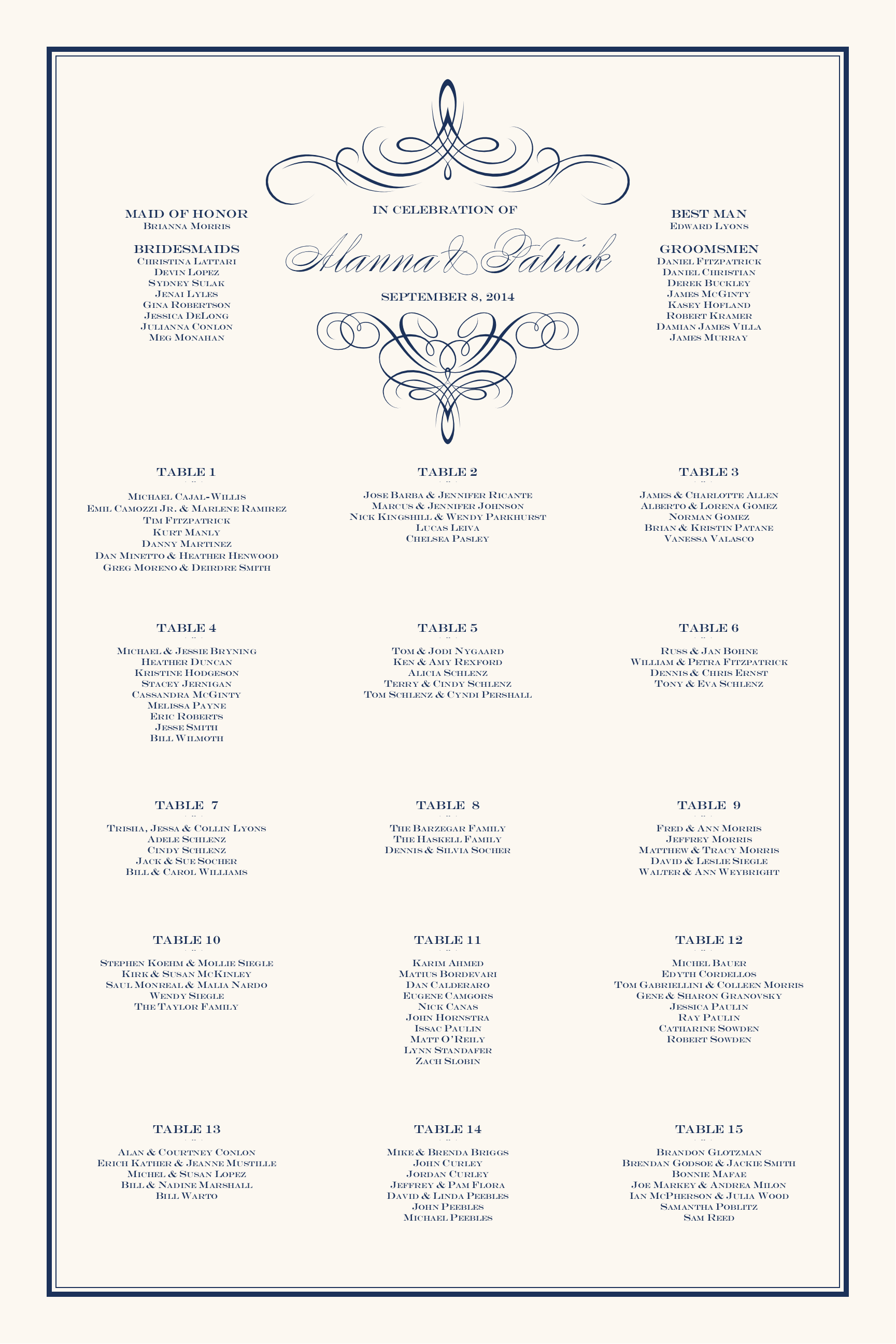 Flourish Monogram 02 Wedding Seating Chart and Seating Arrangement Chart for your Wedding Guest ...